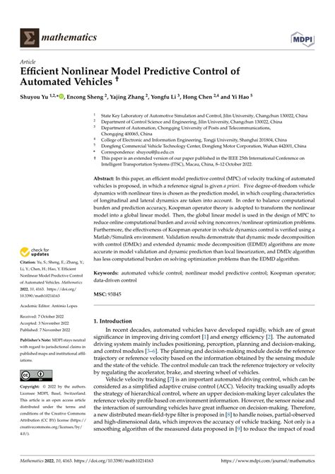 pdf efficient nonlinear model predictive control of automated vehicles