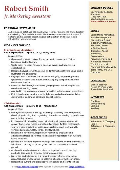 Marketing Assistant Resume Samples Qwikresume
