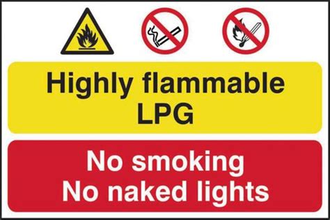 Highly Flammable Lpg No Smoking Or Naked Lights Sign Self Adhesive