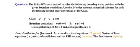 solved question 4 use the finite difference method to solve the following boundary value