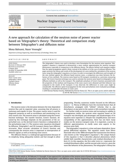 pdf a new approach for calculation of the neutron noise of power reactor based on telegrapher