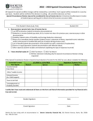 Fillable Online 2022 2023 Special Circumstances Request Form Shorter