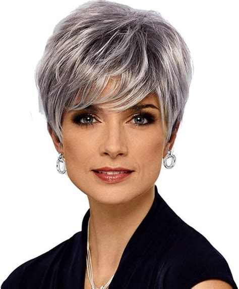 Parrucche Grigie Per Donna Temperamento Frangia Obliqua Consistenza