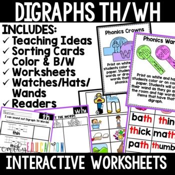 Th Digraph Worksheets No Prep Wh Digraph Worksheets Activities Readers