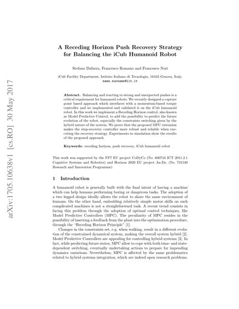 pdf a receding horizon push recovery strategy for balancing the icub humanoid robot