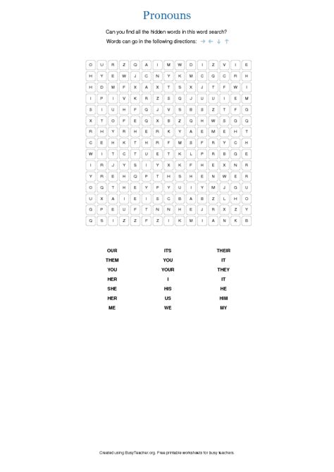 Pronouns Word Search