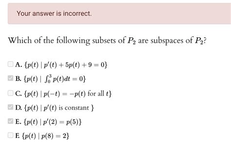 solved which of the following subsets of p2 are subspaces of