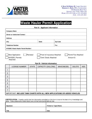 Fillable Online Waste Hauler Permit Application Onondaga County Fax