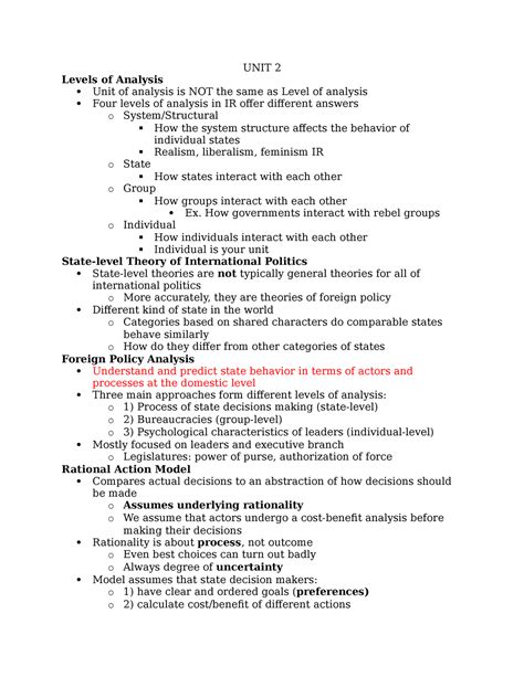psc 116g notes part 2 unit 2 levels of analysis unit of analysis is not the same as level of