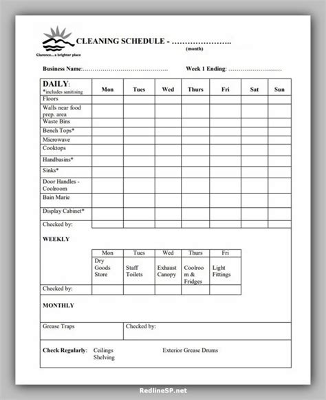 Cleaning Schedule Template For Restaurant Bank2home