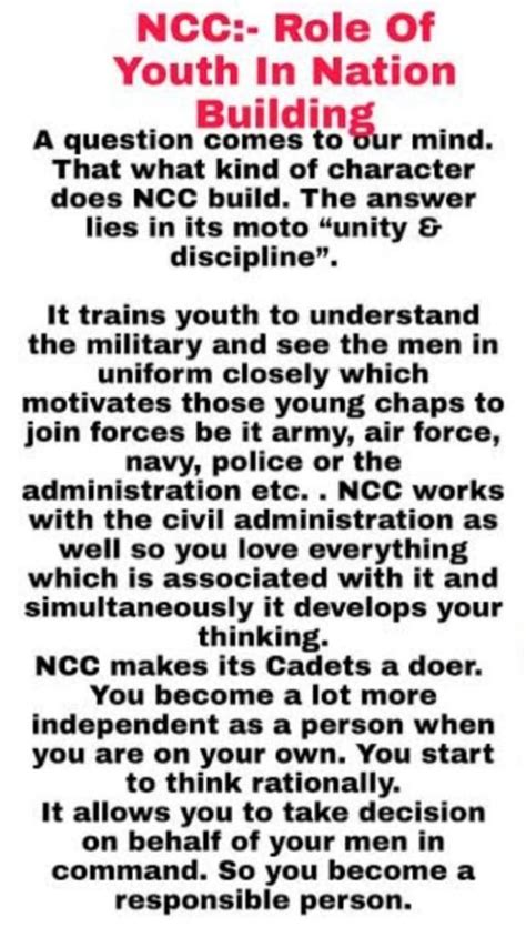 Role Of Youth In Nation Building India Ncc
