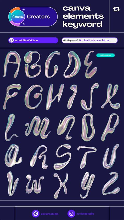 Canva Element Keyword For D Liquid Chrome Modular Typography Letter