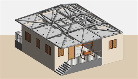 3D Revit Model Roof Structure With Architectural Model Of Home
