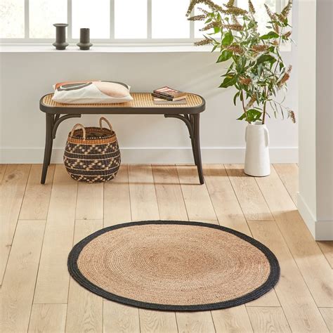 Aftas Border Round Jute Rug Natural Black La Redoute Interieurs La