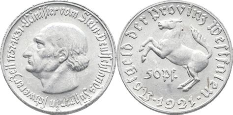 Provinz Westfalen 50 Pfennig 1921 Freiherr Vom Stein Kratzer