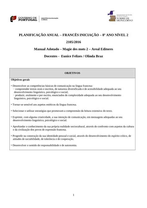 Pdf Planifica O Anual Franc S Inicia O Ano Pdf