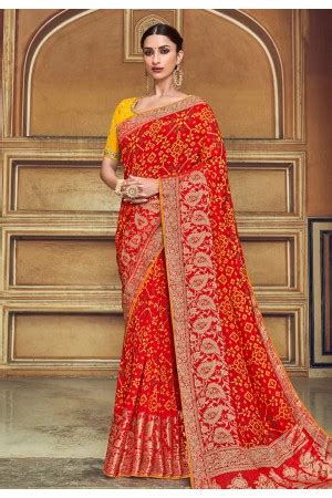 Red Banarasi Silk Saree With Blouse 3101