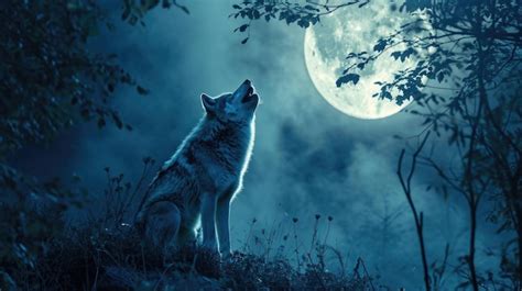 Un Hombre Lobo Solitario Transformado Por La Magia De La Luna Llena