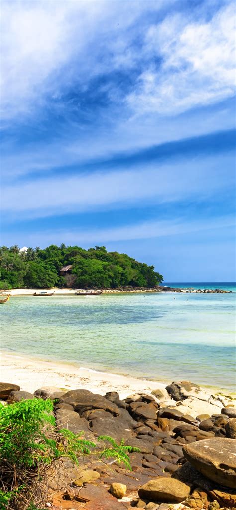 Thailand Meer Strand Insel Bäume blauer Himmel Wolken 3840x2160