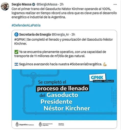 Se completó el llenado del Gasoducto Néstor Kirchner y comienza la