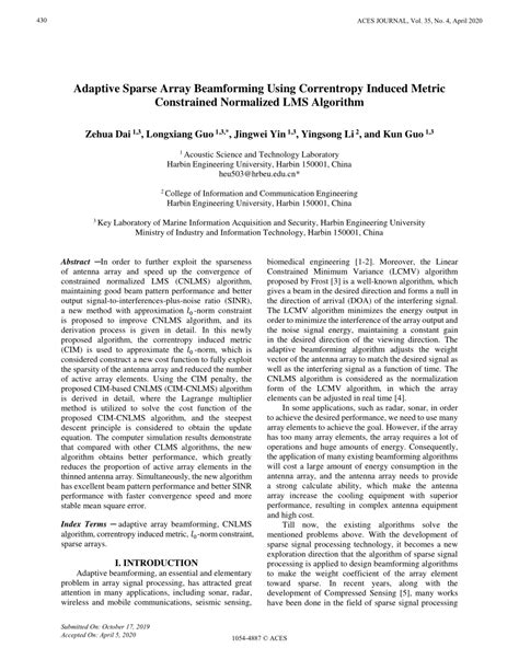 pdf adaptive sparse array beamforming using correntropy induced metric constrained normalized