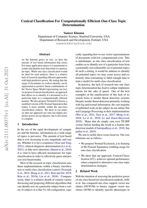 pdf conical classification for computationally efficient one class topic determination