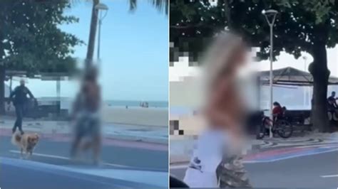 Mulher é presa por fazer topless durante caminhada cachorros em SC