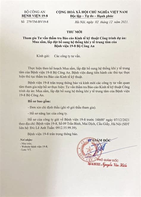 Thư mời tham gia tư vấn thẩm tra Báo cáo kinh tế kỹ thuật công trình dự