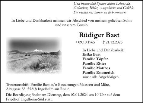 Traueranzeigen Von R Diger Bast Vrm Trauer De