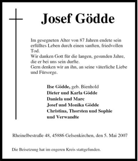 Traueranzeigen von Josef Gödde Trauer in NRW de
