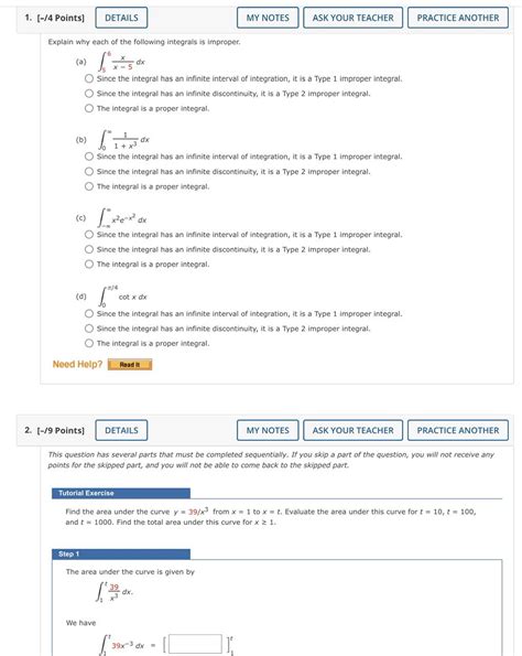 Solved Explain Why Each Of The Following Integrals Is Chegg