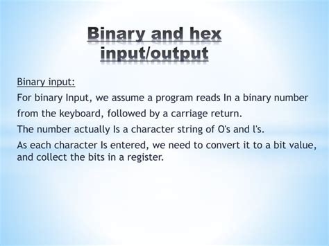 Binary And Hex Input Output In 8086 Assembuly Langyage PPT