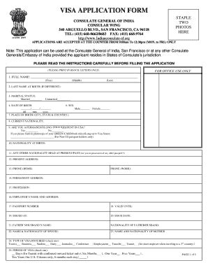 Indian Visa Application Form Fill Online Printable Fillable Blank