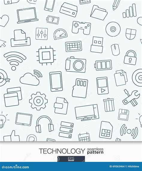 Technology Wallpaper Black And White Digital Seamless Pattern Stock