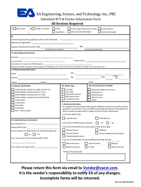 Fillable Online Substitute W9 Vendor Information Form Fax Email Print