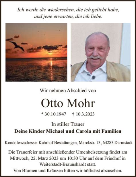 Traueranzeigen Von Otto Mohr Vrm Trauer De