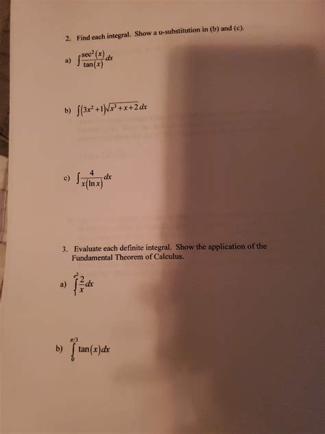 solved 2 find each integral show a u substitution in b