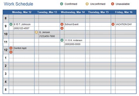 Free Monthly Work Schedule Template Templates 2 Resume Examples
