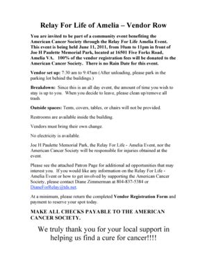 Fillable Online Relay Acsevents Relay For Life Of Amelia Vendor Row