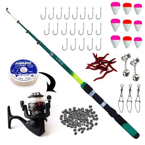 Kit Pescaria Completo Vara Molinete Anzol Boia Isca E Sino Shopee Brasil