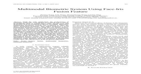 multimodal biometric system using face iris fusion … · multimodal biometric system using face