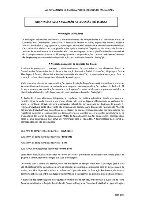 PDF ORIENTAÇÕES PARA A AVALIAÇÃO NA EDUCAÇÃO PRÉ rios de Avaliação