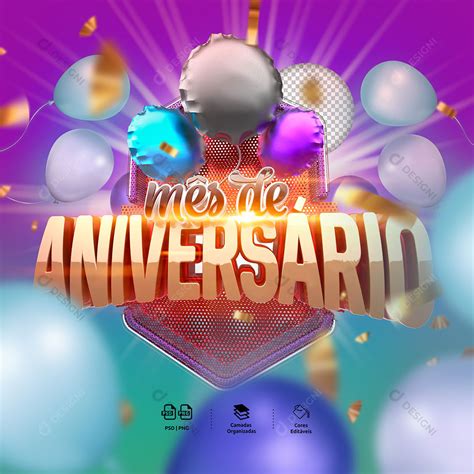 Mês de Aniversário Selo 3D Para Composição PSD Editável download