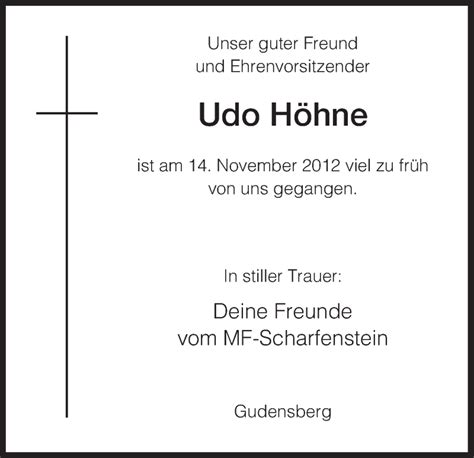 Traueranzeigen Von Udo H Hne Trauer Hna De