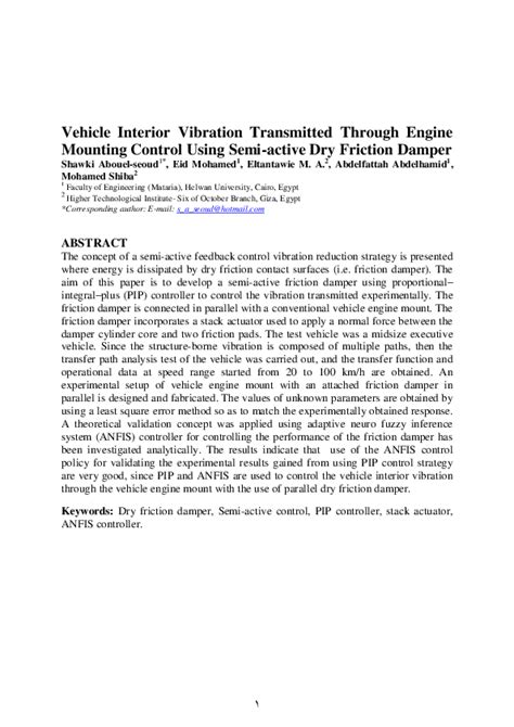 pdf vehicle interior vibration transmitted through engine mounting control using semi active