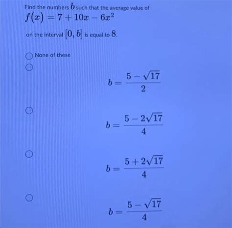 solved find the numbers b such that the average value of