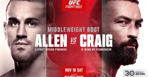 UFC Vegas 82 Brendan Allen Vs Paul Craig Live Streams Start Times