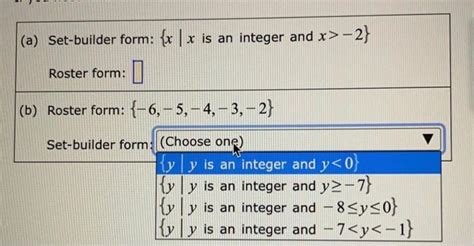 solved a set builder form {x x is an integer and x 2}