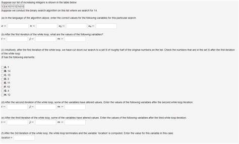 solved procedure binary search x integer a1 a2 … an