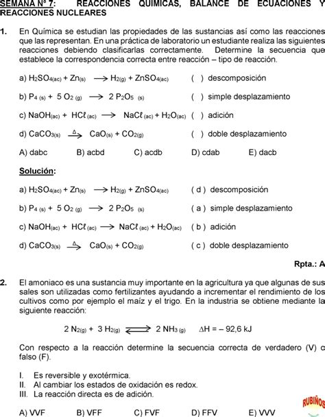 REACCIONES QUÍMICAS EJERCICIOS RESUELTOS PDF